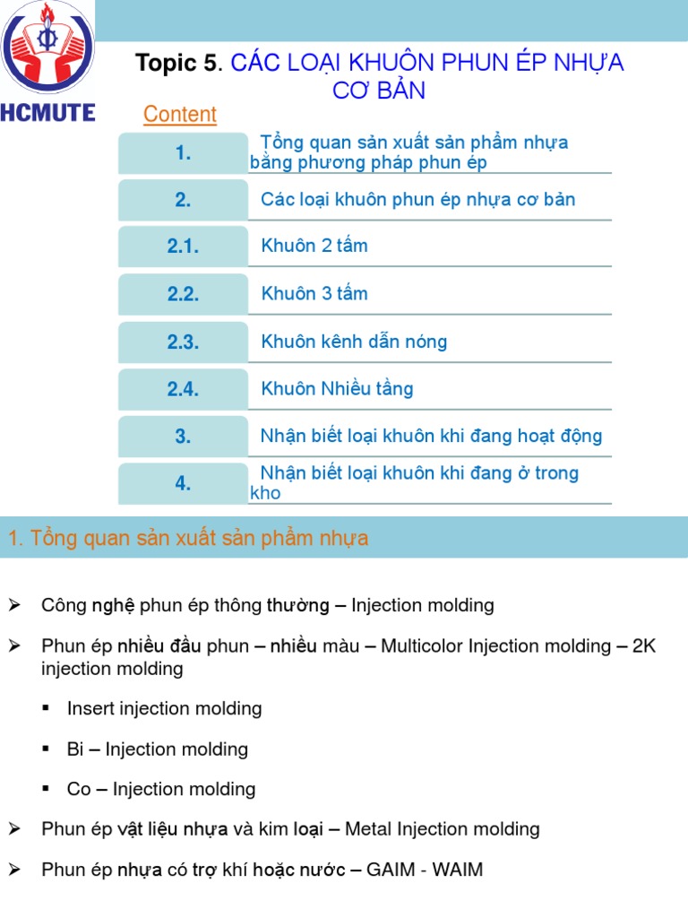 Topic 5. CÁC LO I KHUÔN PHUN ÉP NH A CƠ B N PDF | PDF