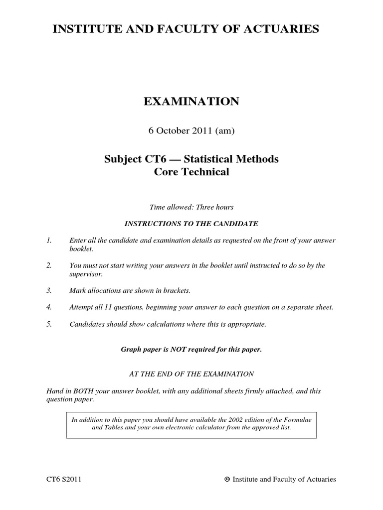 IandF CT6 201109 Exam FINAL | PDF | Insurance | Normal Distribution