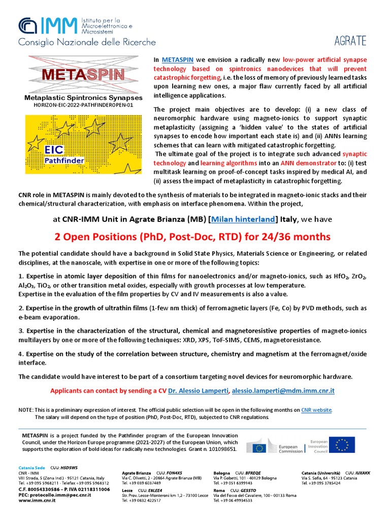 1138 258 METASPIN Open Positions Advert Final | PDF | Thin Film ...