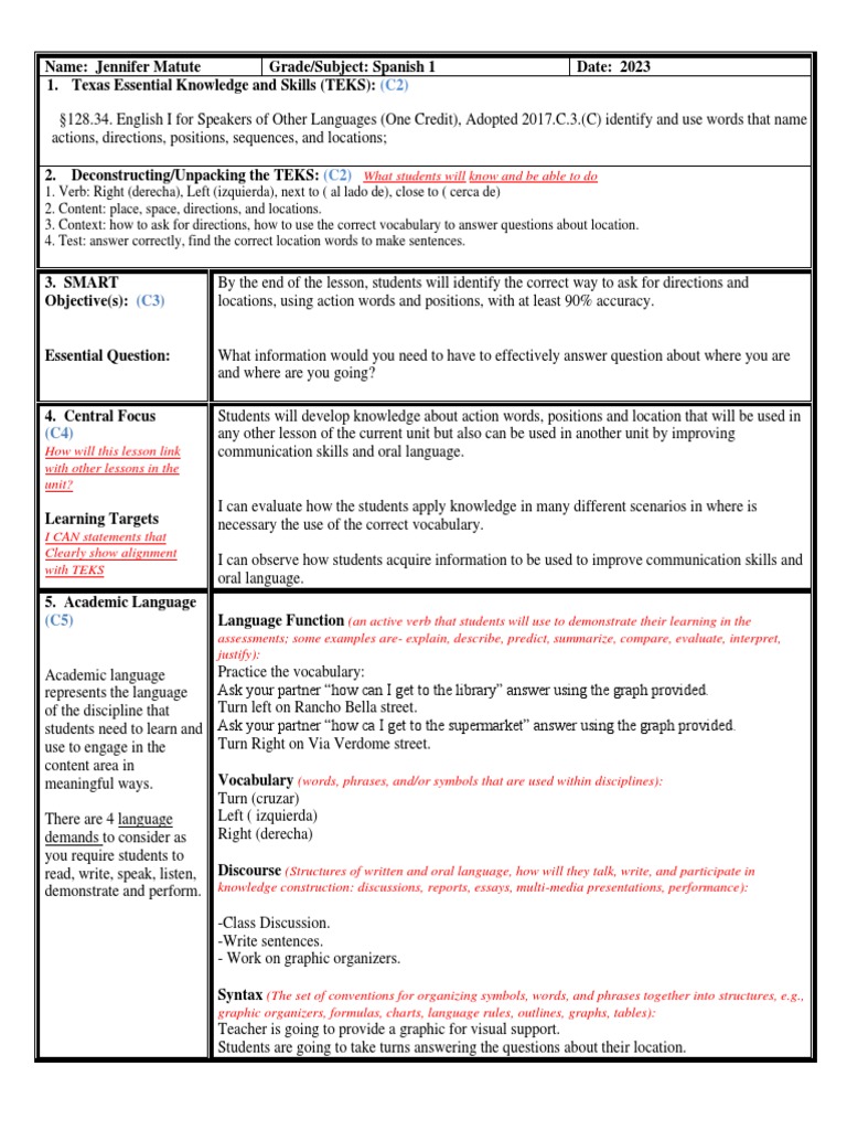 Edtpa Lesson Plan Guide LPG 1 - 1 | PDF | Question | Vocabulary