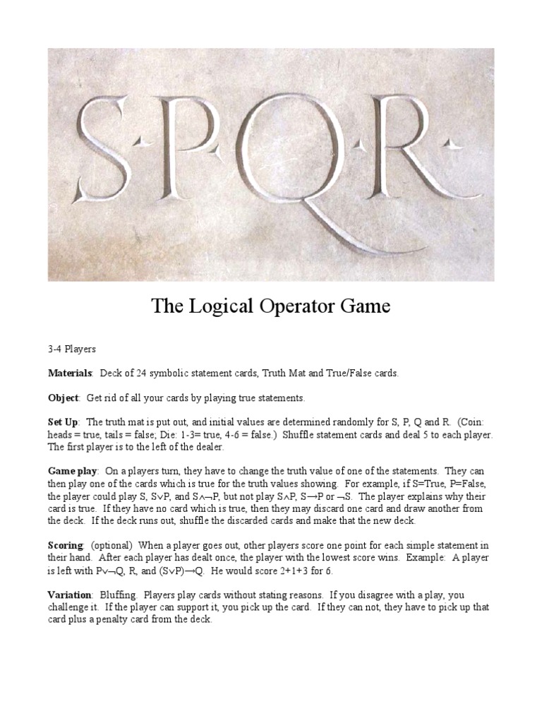 SPQR-The Logical Operator Game | PDF