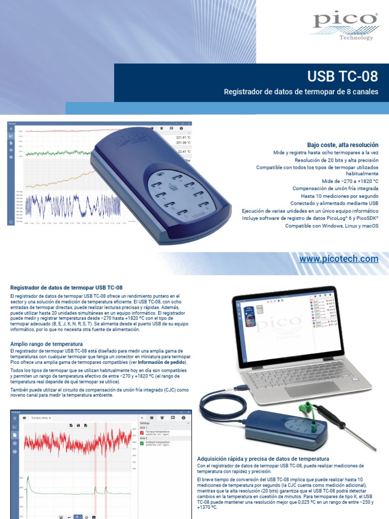 Manual - Registrador de Datos de Termopar USB TC-08 | PDF | Par termoeléctrico | USB