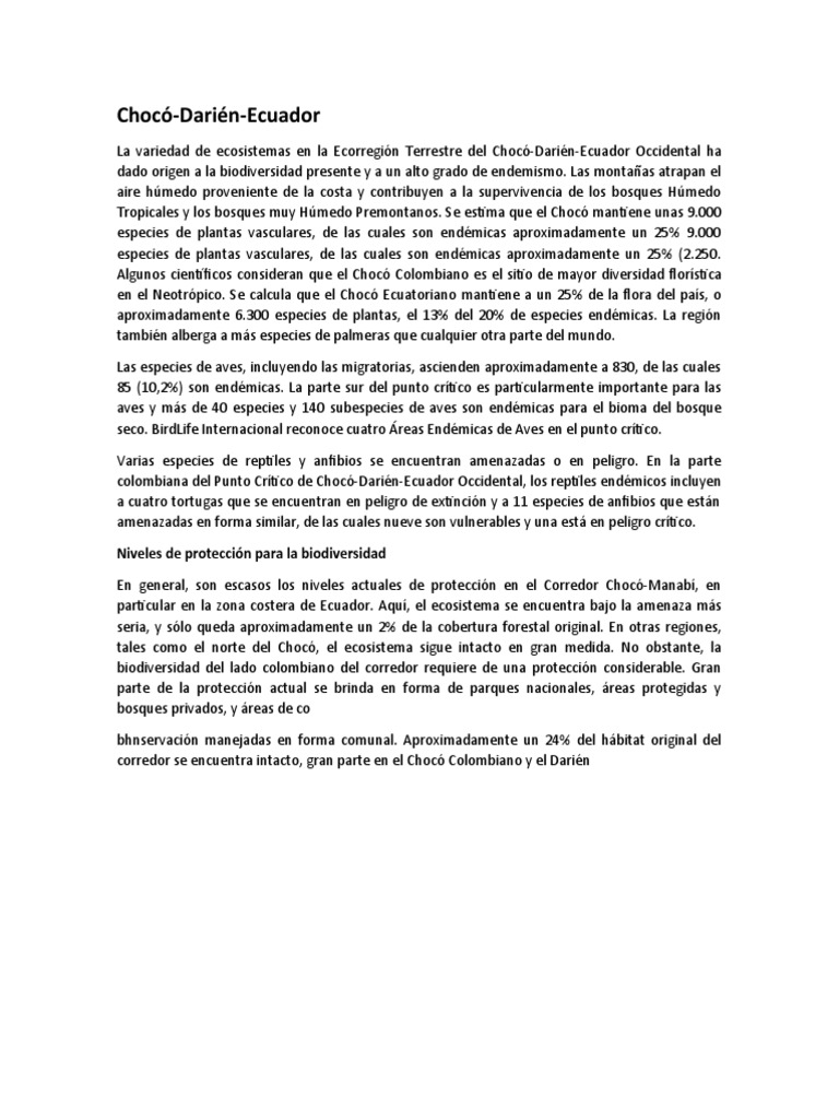 Chocó-Darién-Ecuador Occidental | PDF