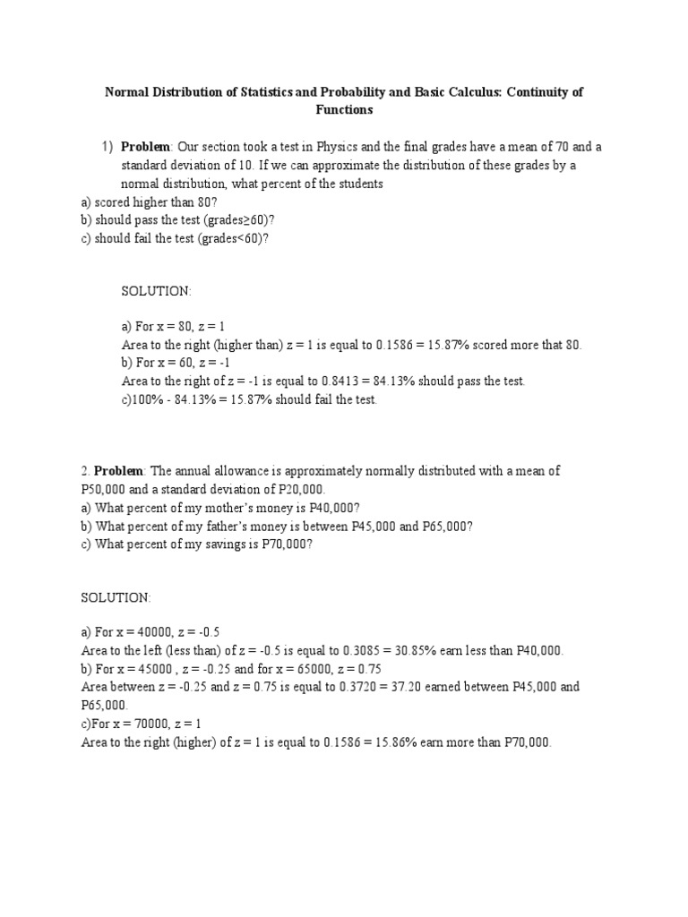 Normal Distribution of Statistics and Probability and Basic Calculus ...