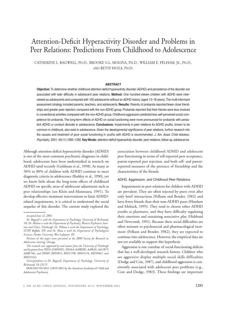 ADHD's Impact on Teen Peer Relations | PDF | Attention Deficit Hyperactivity Disorder | Adolescence