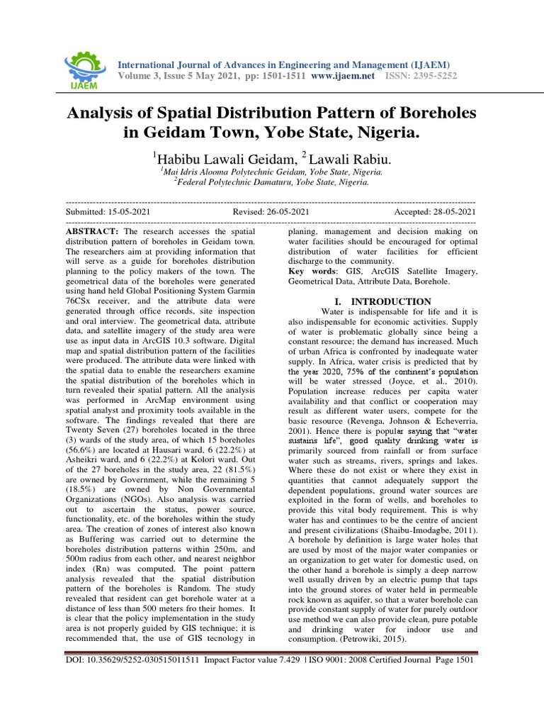 Analysis of Spatial Distribution Pattern of Boreholes in Geidam Town ...