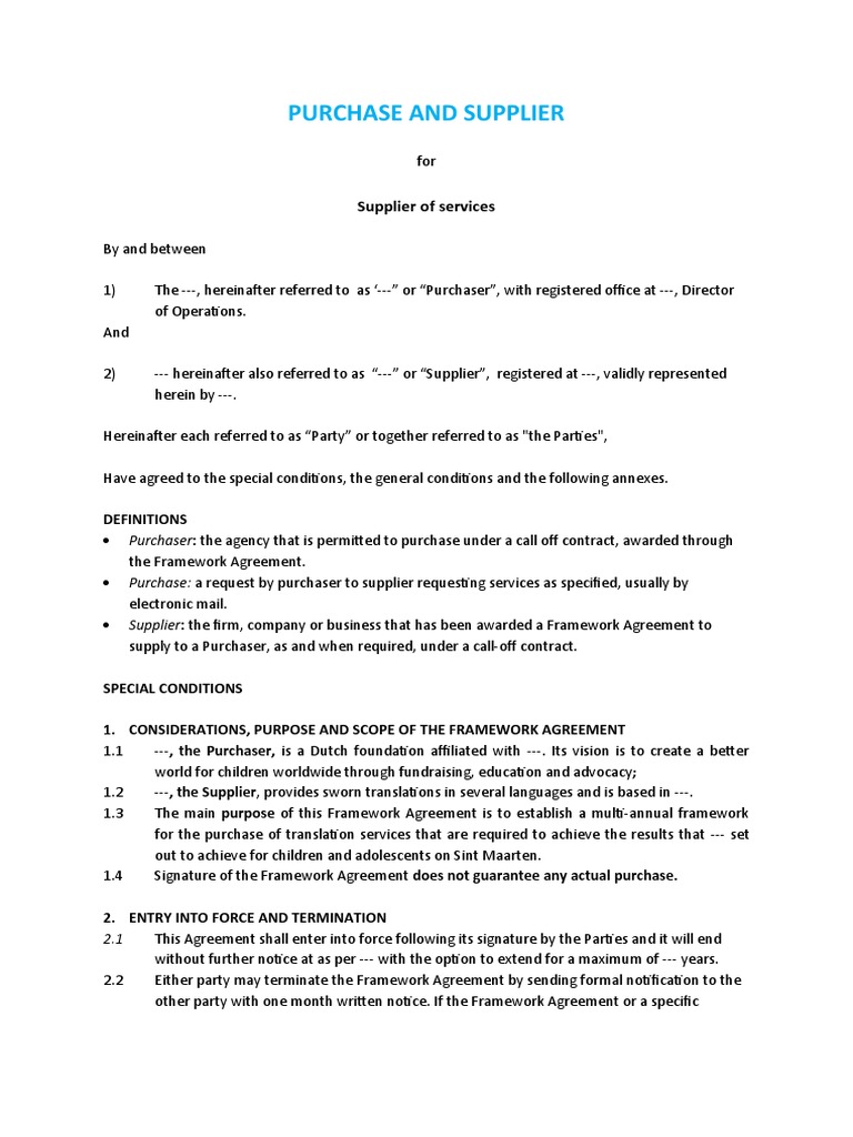 Purchaser and Supplier Agreement | PDF | Invoice | Prices