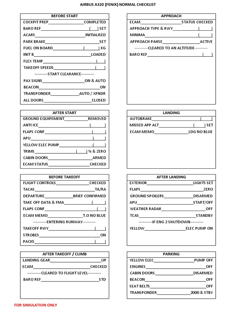CHECKLIST Fenix A320 PDF | PDF | Runway | Transport Safety
