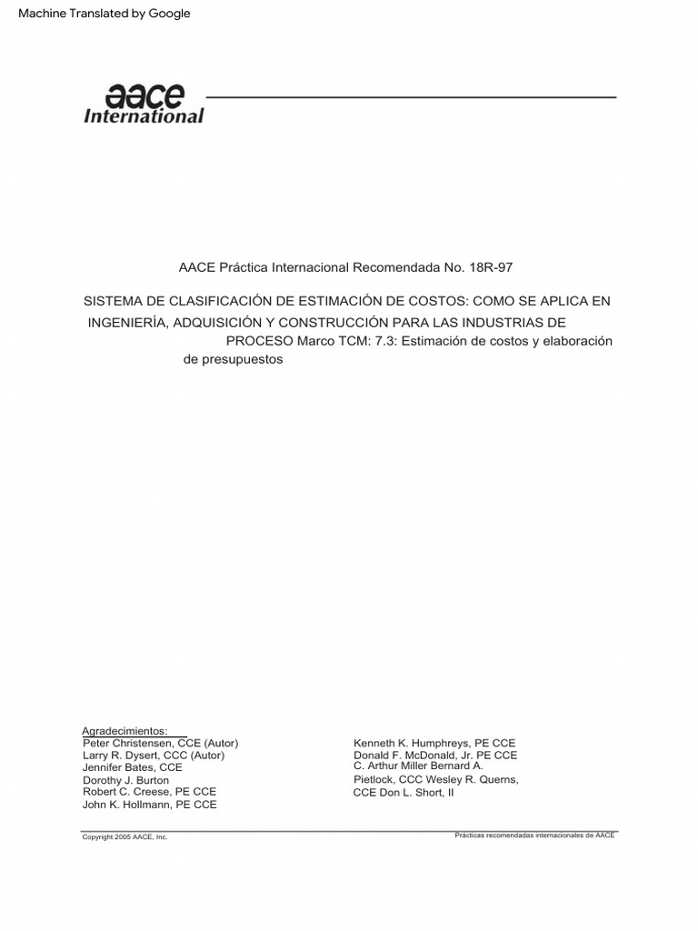 AACE CLASSIFICATION SYSTEM Spanish | PDF | Presupuesto | Ingeniería