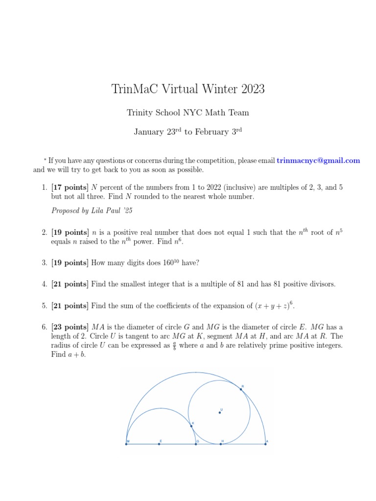 Trinity Math Team Winter 2023 Problems | PDF | Numbers | Square Root