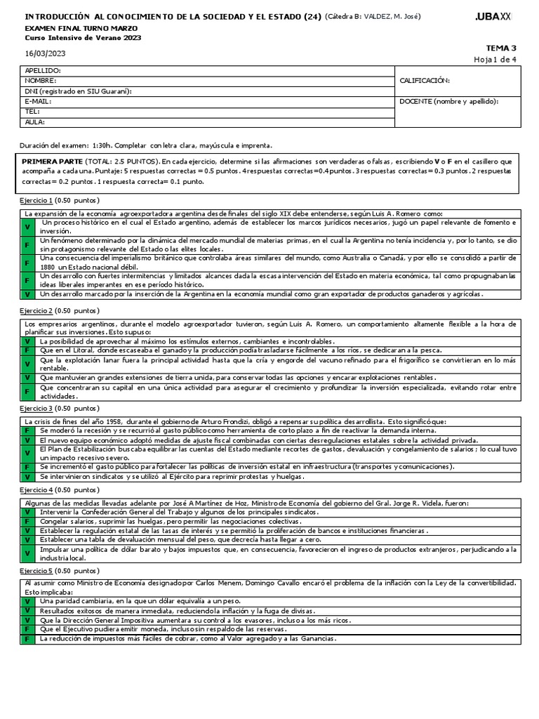 Icse B - Final Marzo - Tema 3 - Claves de Corrección | PDF | Argentina ...