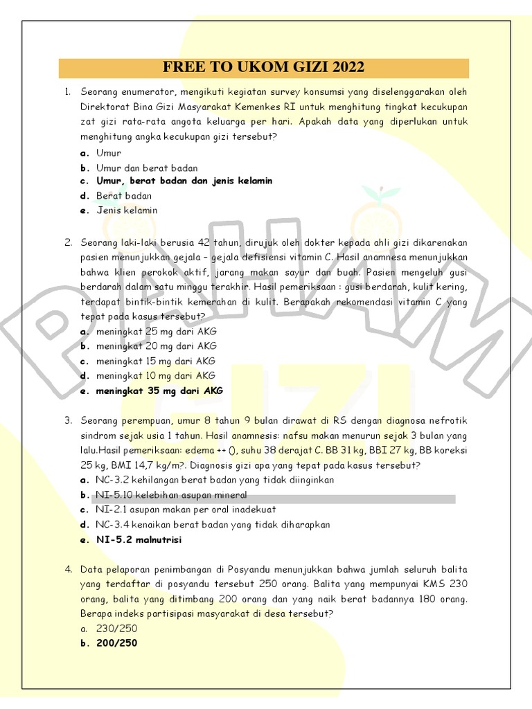 SOAL FREE TO UKOM GIZI @pahamgizi | PDF | Kesehatan Holistik