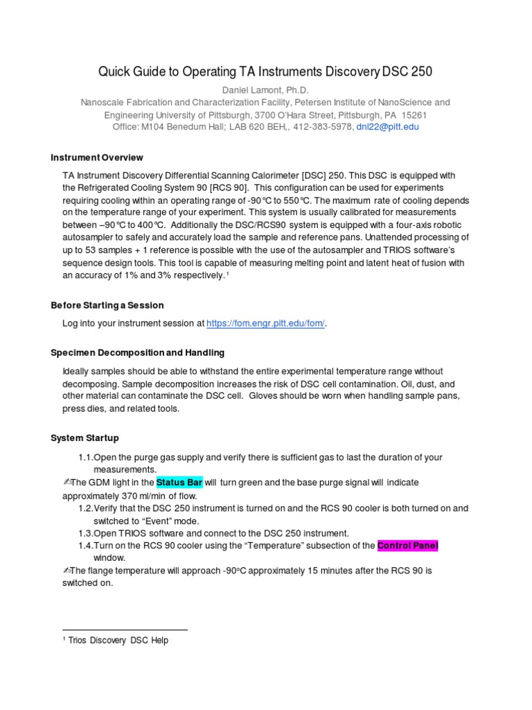 DSC 250 Operation Quick Guide | PDF | Differential Scanning Calorimetry ...