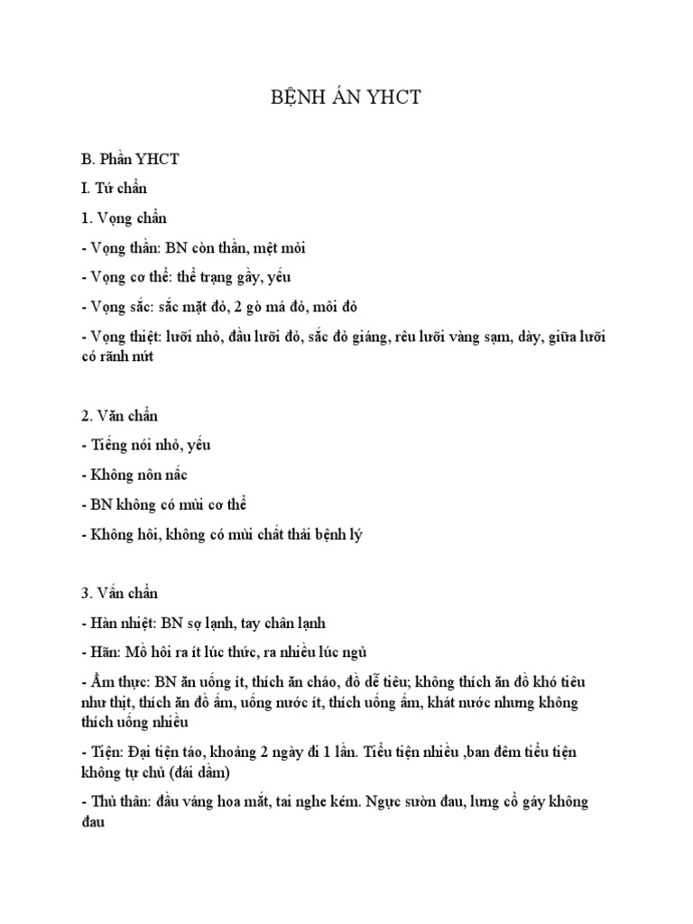 Benh An YHCTLiet Nua Nguoi | PDF