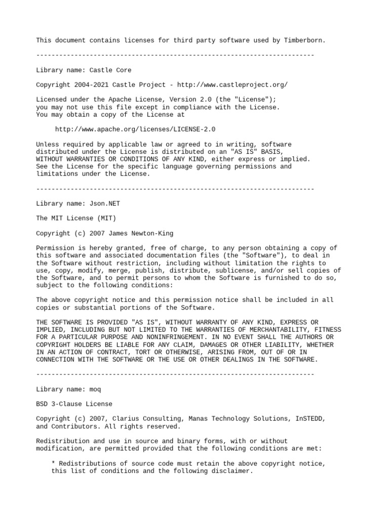 Third Party Licenses | PDF | Copyright | License