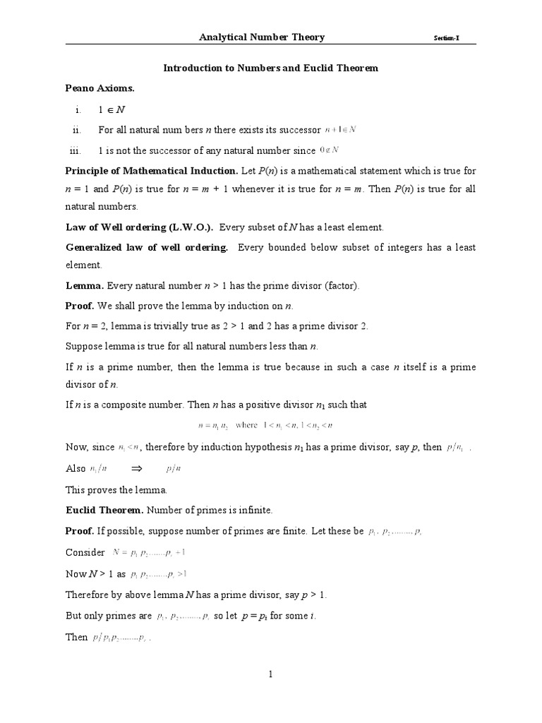 ANALYTICAL NUMBER THEORY: INTRODUCTION TO NUMBERS AND EUCLID'S THEOREM | PDF | Natural Number ...
