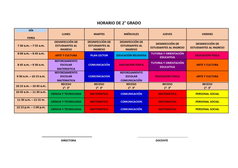 Horario De Clases Primero De Primaria