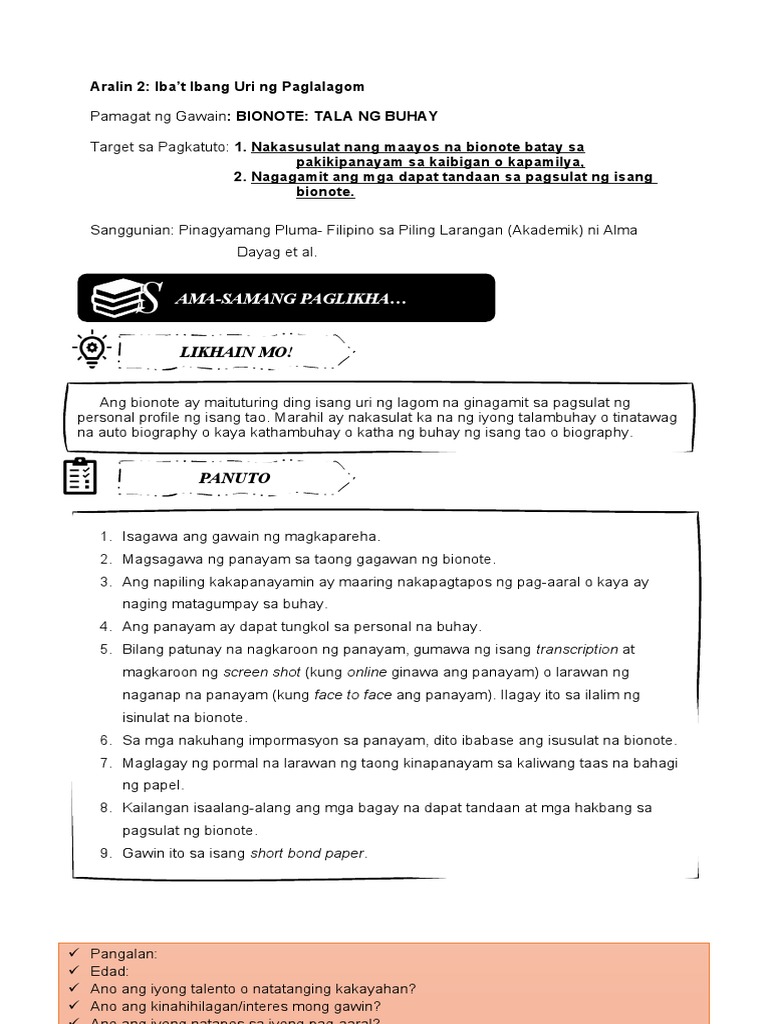 Aralin 2 Bionote | PDF