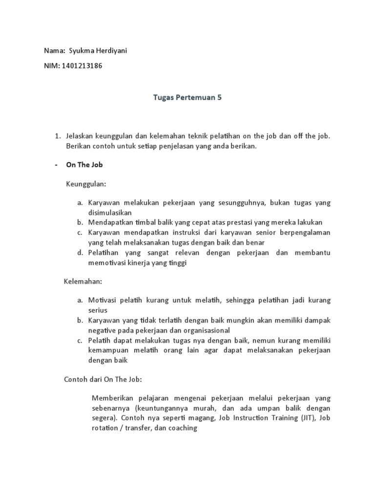 Tugas Pertemuan 5 MSDM - Syukma Herdiyani-1401213186 | PDF