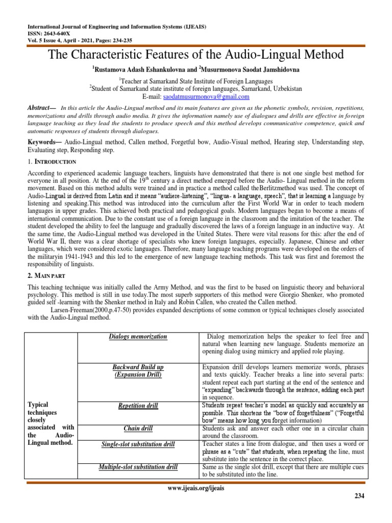 The Characteristic Features of The Audio-Lingual Method | PDF | Language Education | Applied ...