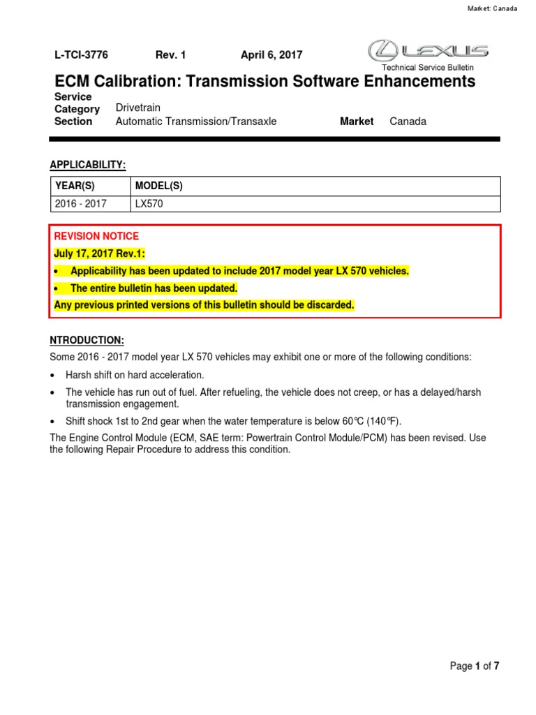 ECM Calibration Transmission Software Enhancements Lexus 570 2016 2017 ...