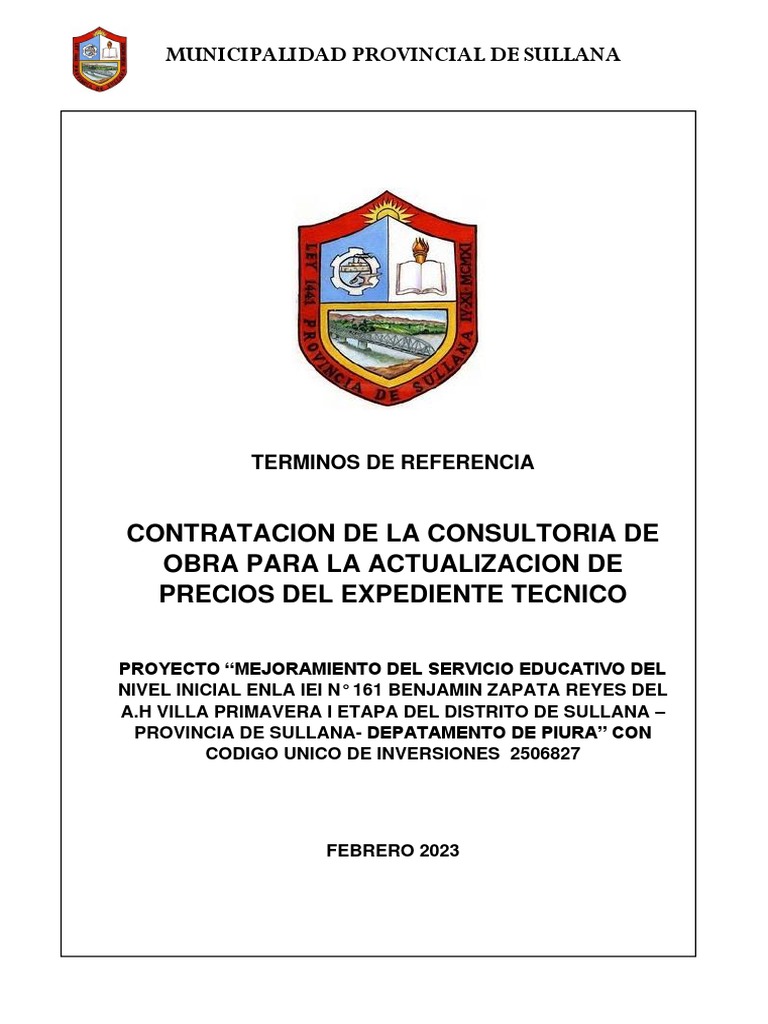 Anex Inf 03 - TDR Actualizacion - Exp. Tec Ie Benjamin Zapata | PDF | Presupuesto