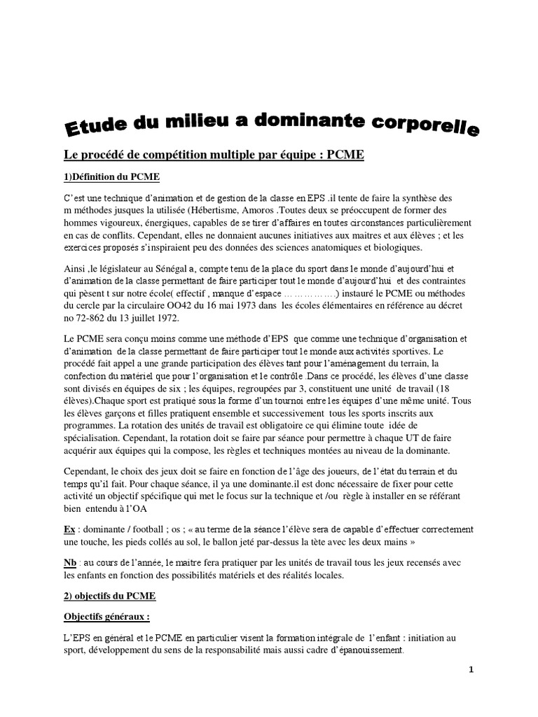 "PCME : Sport et Éducation au Sénégal" | PDF | Des sports