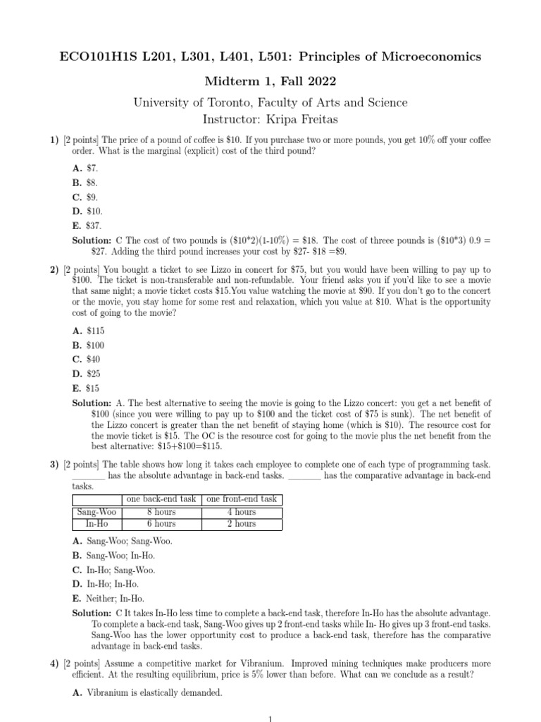 ECO101 Fall 2022 Midterm 1 A Questions and Solutions | PDF | Elasticity ...