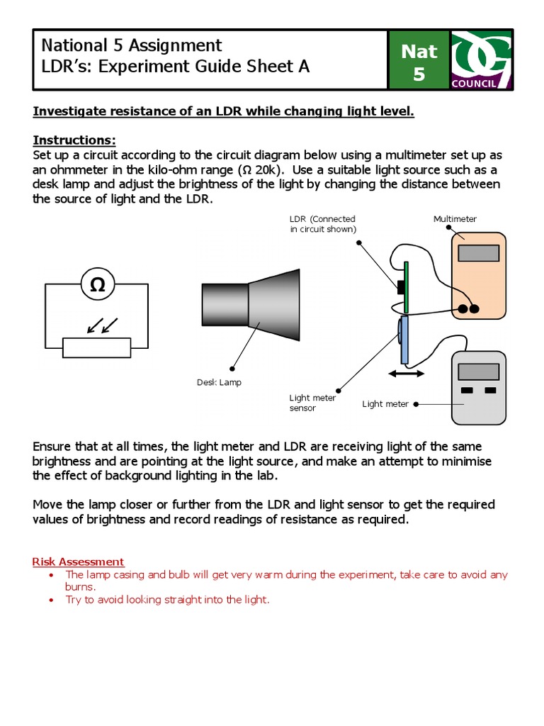 N5 Assignments Experiment Guide Sheets LDR | PDF | Electrical ...