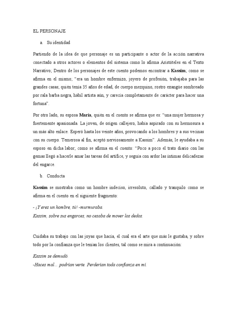 Analisis de Los Personajes Cuento Solitario | PDF