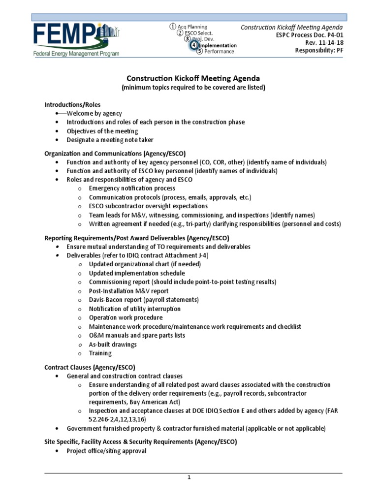 Construction Kickoff Meeting Agenda | PDF | Hazards | General Contractor