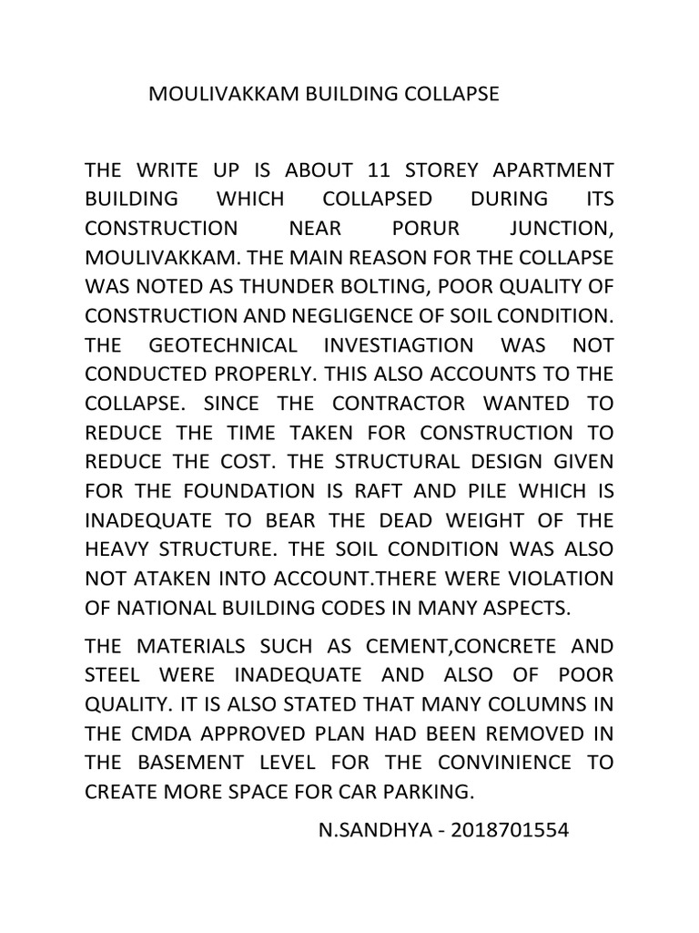 Moulivakkam Building Collapse Analysis | PDF