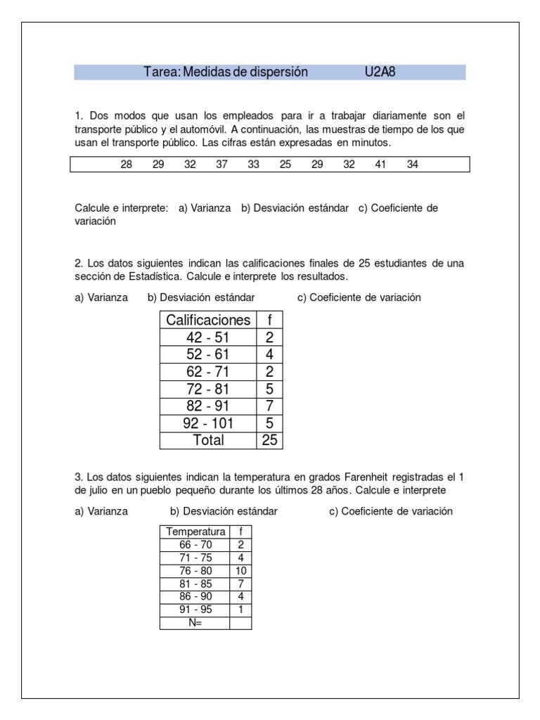 Tarea Medidas de Dispersion PDF | PDF