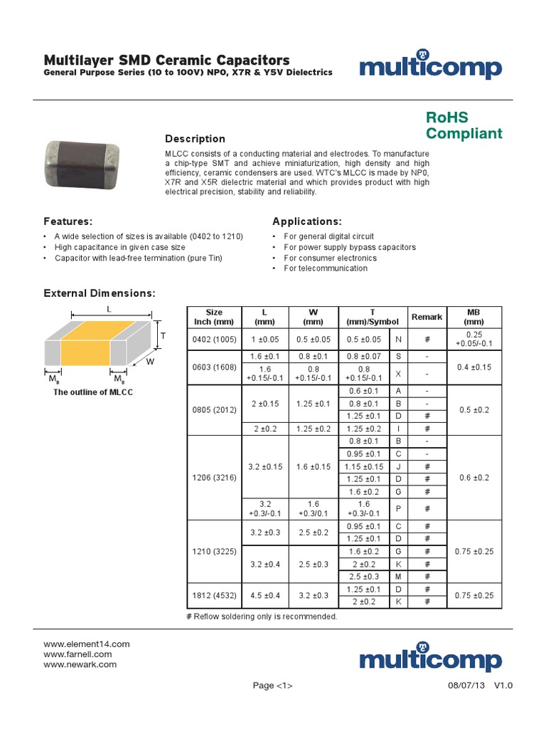 Multilayer SMD Ceramic Capacitors: Description | PDF | Capacitor ...