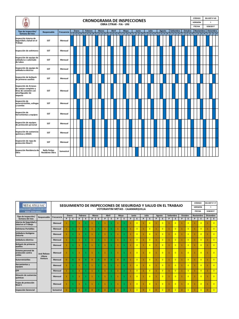 SG-SST-F-05 Cronograma de Inspecciones | PDF | La seguridad | Seguridad ... SG-SST-F-05 Cronograma de Inspecciones | PDF | La seguridad | Seguridad ...
