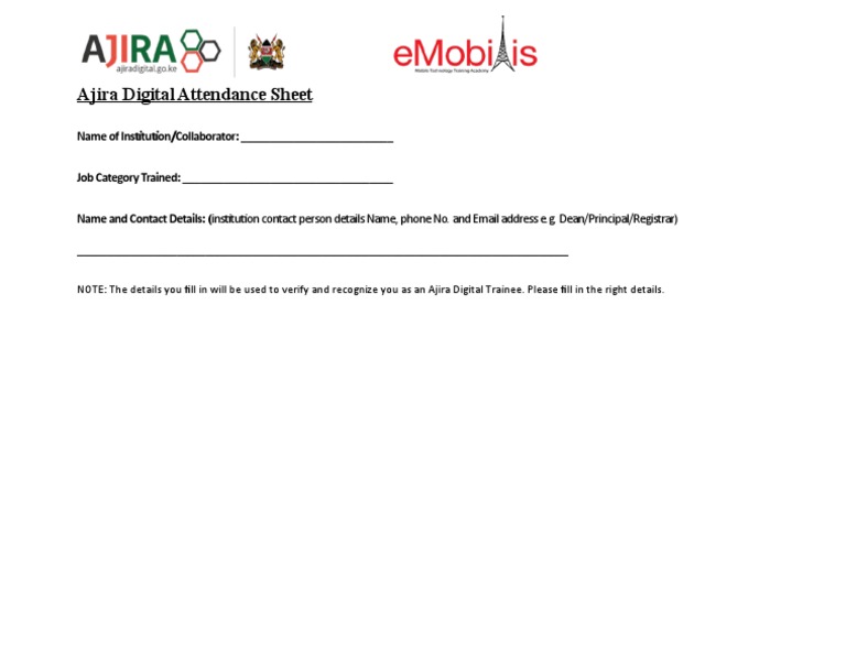 Ajira Digital Attendance Sheet Cover Page | PDF