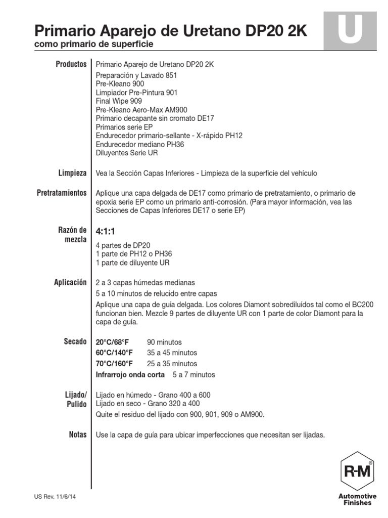 Primario Uretano DP20 2K: Guía Técnica | PDF | Compuesto orgánico volátil | Ciencias fisicas
