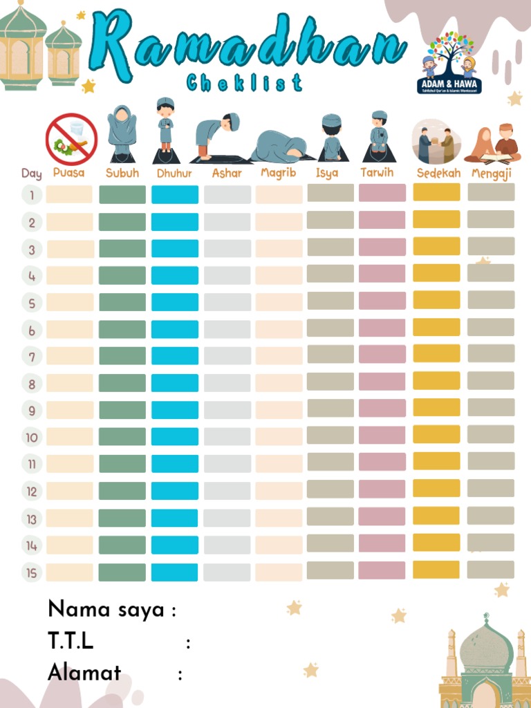 Ramadhan Fasting Checklist Template | PDF