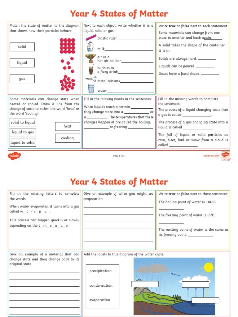 Year 4 States of Matter Revision Activity Mat | Download Free PDF ...