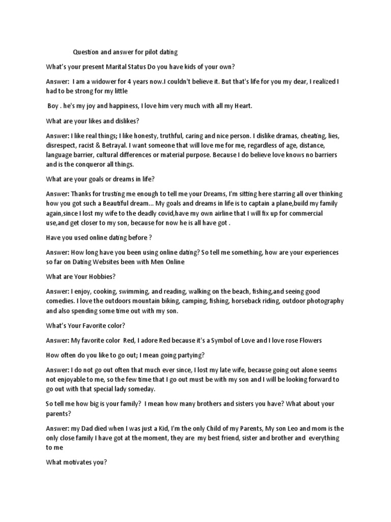 Question and Answer For Pilot Dating | PDF | Love