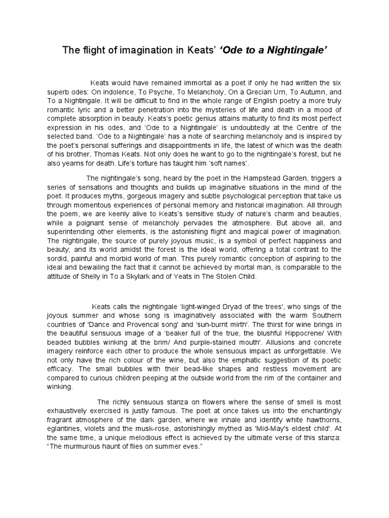 Keats' Ode to a Nightingale Analysis | PDF | John Keats | Poetry