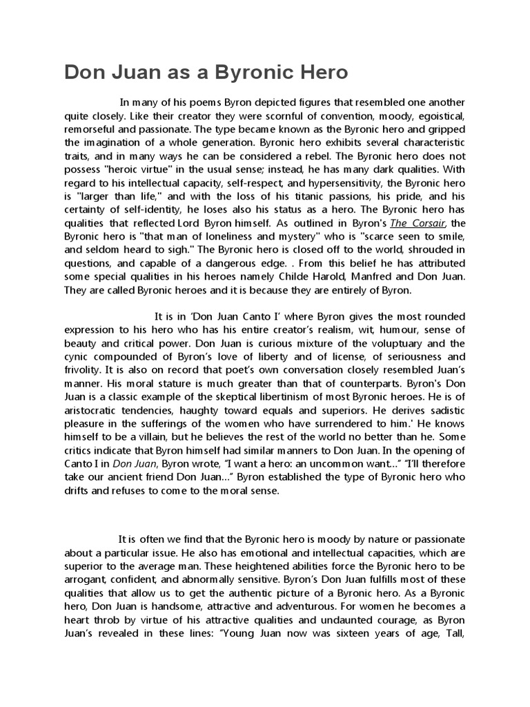Don Juan As A Byronic Hero. SH D | PDF | Lord Byron | Hero