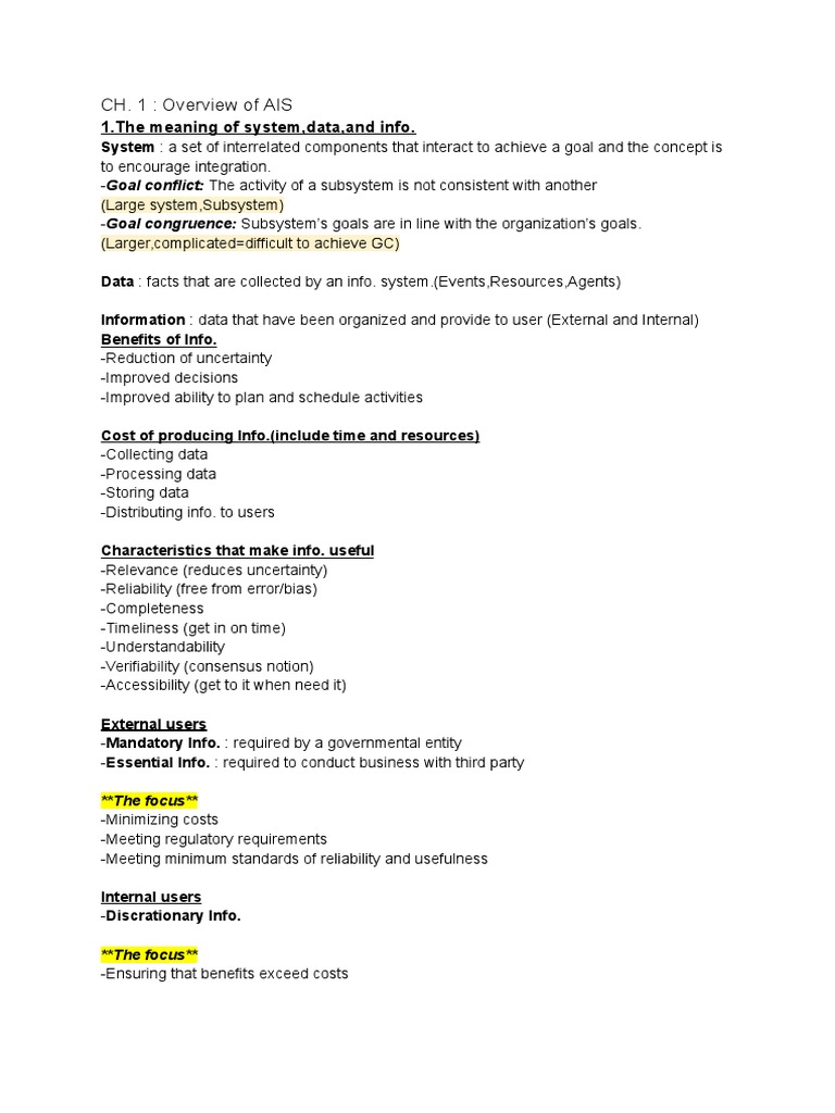 CH. 1: Overview of AIS: 1.the Meaning of System, Data, and Info | PDF | Invoice | Procurement