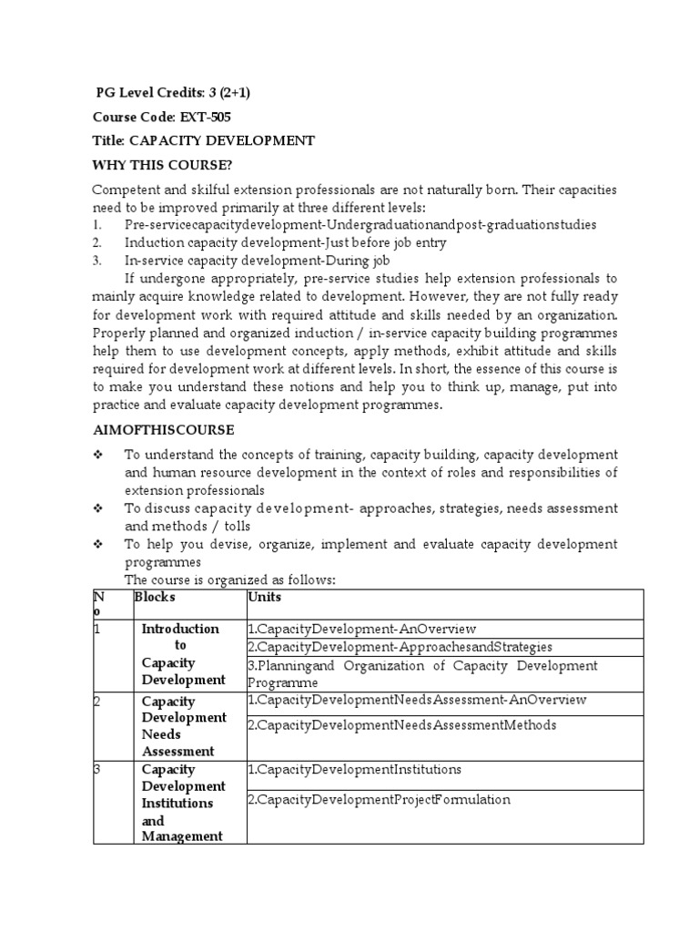 EXT 505 Capacity Development | PDF | Capacity Building | Evaluation