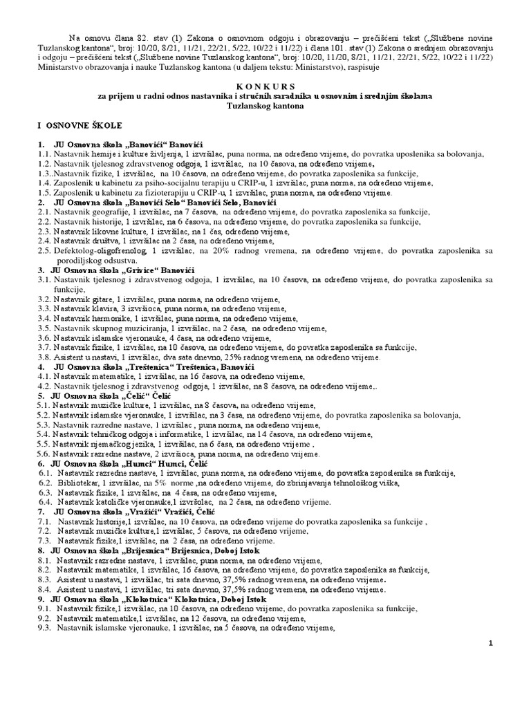 Konkurs Za Prijem Nastavnicka I Strucnih Saradnika | PDF Konkurs Za Prijem Nastavnicka I Strucnih Saradnika | PDF