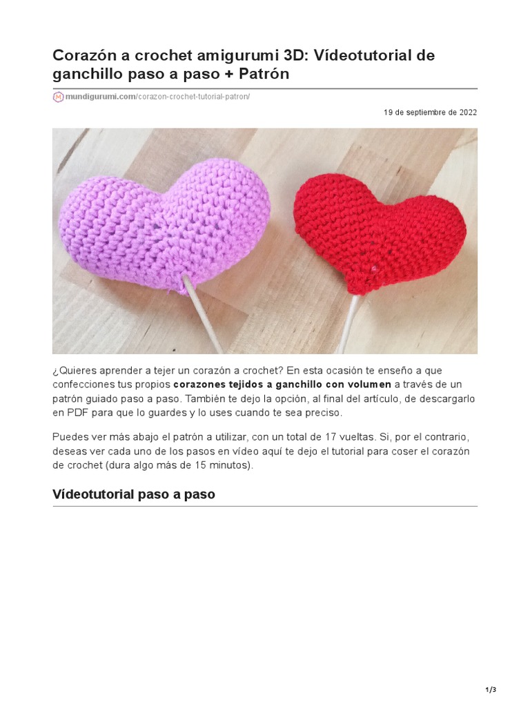 Corazon A Crochet Amigurumi 3D Videotutorial de Ganchillo Paso A Paso ...