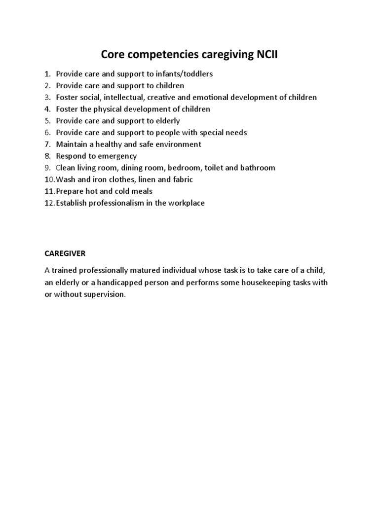 Core Competencies in Caregiving NCII | PDF