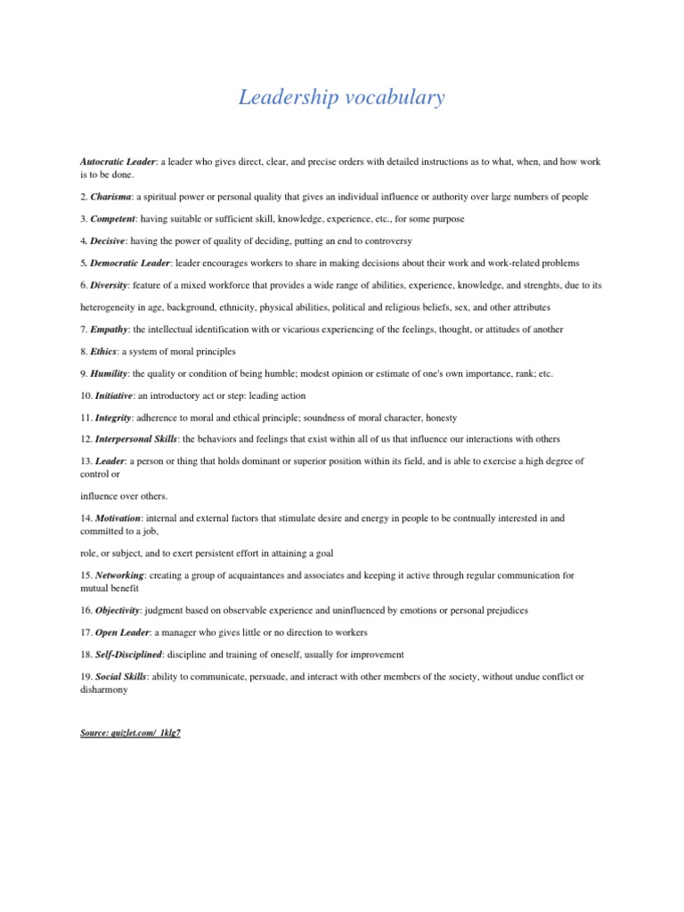 Leadership Vocabulary | PDF | Career & Growth