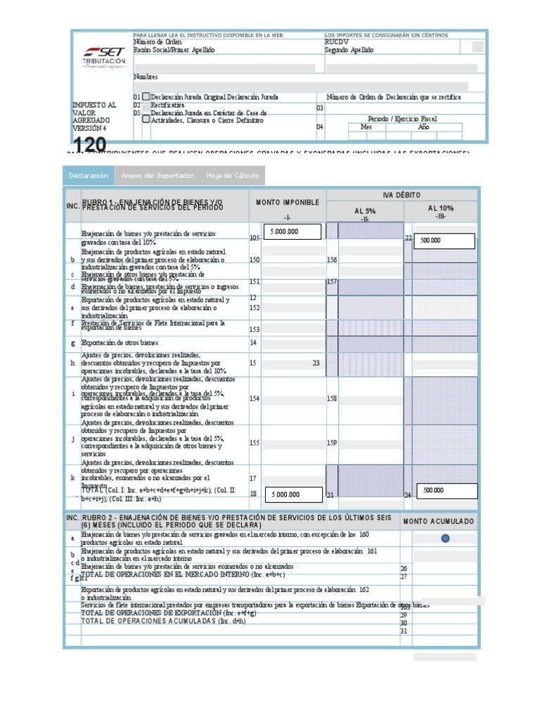 Formulario #120 IVA Versión 4 | PDF | Impuesto al valor agregado ...