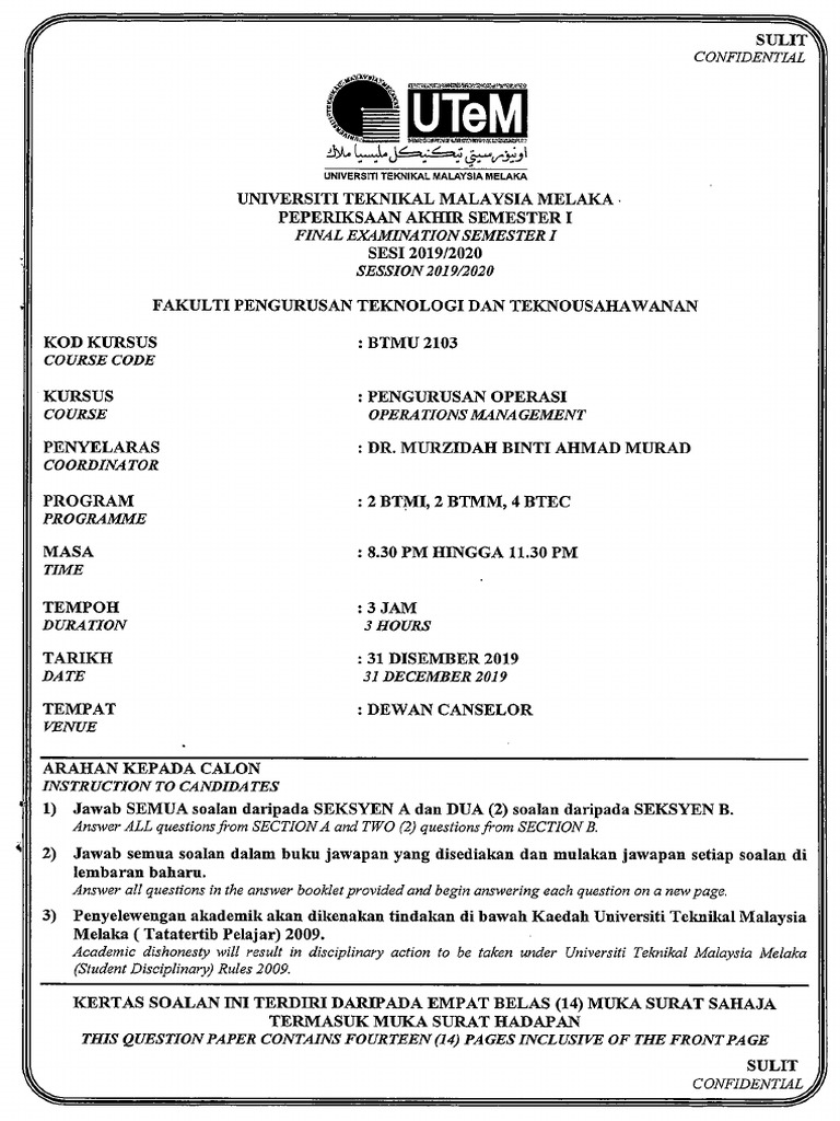 Btmu2103011920 Pengurusan Operasi Oprerations Management | PDF